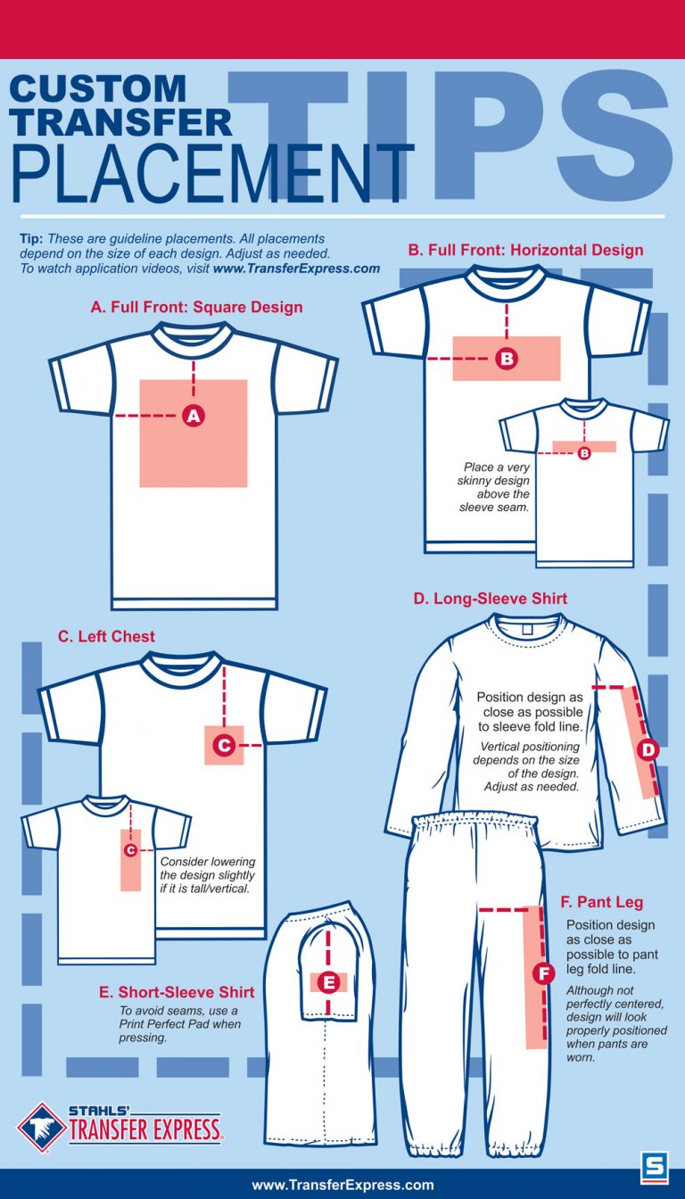 Heat Printing Transfer Size and Placement Cheat Sheet
