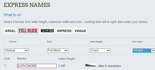 Vertical Screen Printed Names
